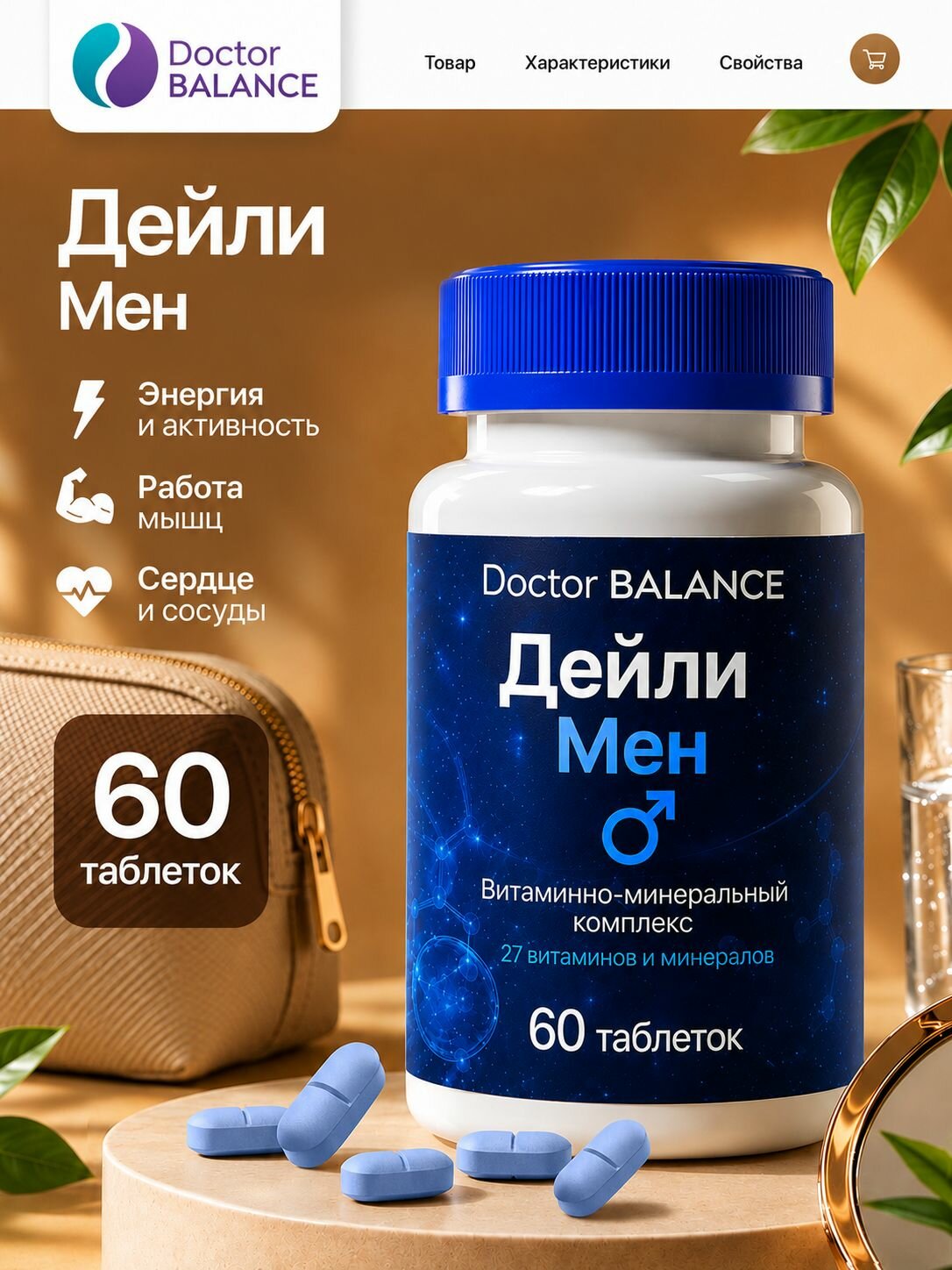 БАД к пище "Витаминно-минеральный комплекс для мужчин Дейли Мен" - 60 таблеток / уп - Doctor Balance