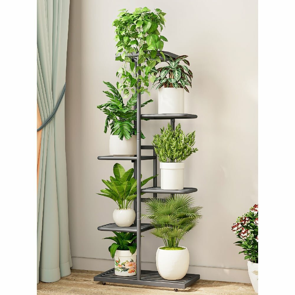Напольная подставка для цветов 7 мест 41х22х108 см графит GARDEN SHOW 266386