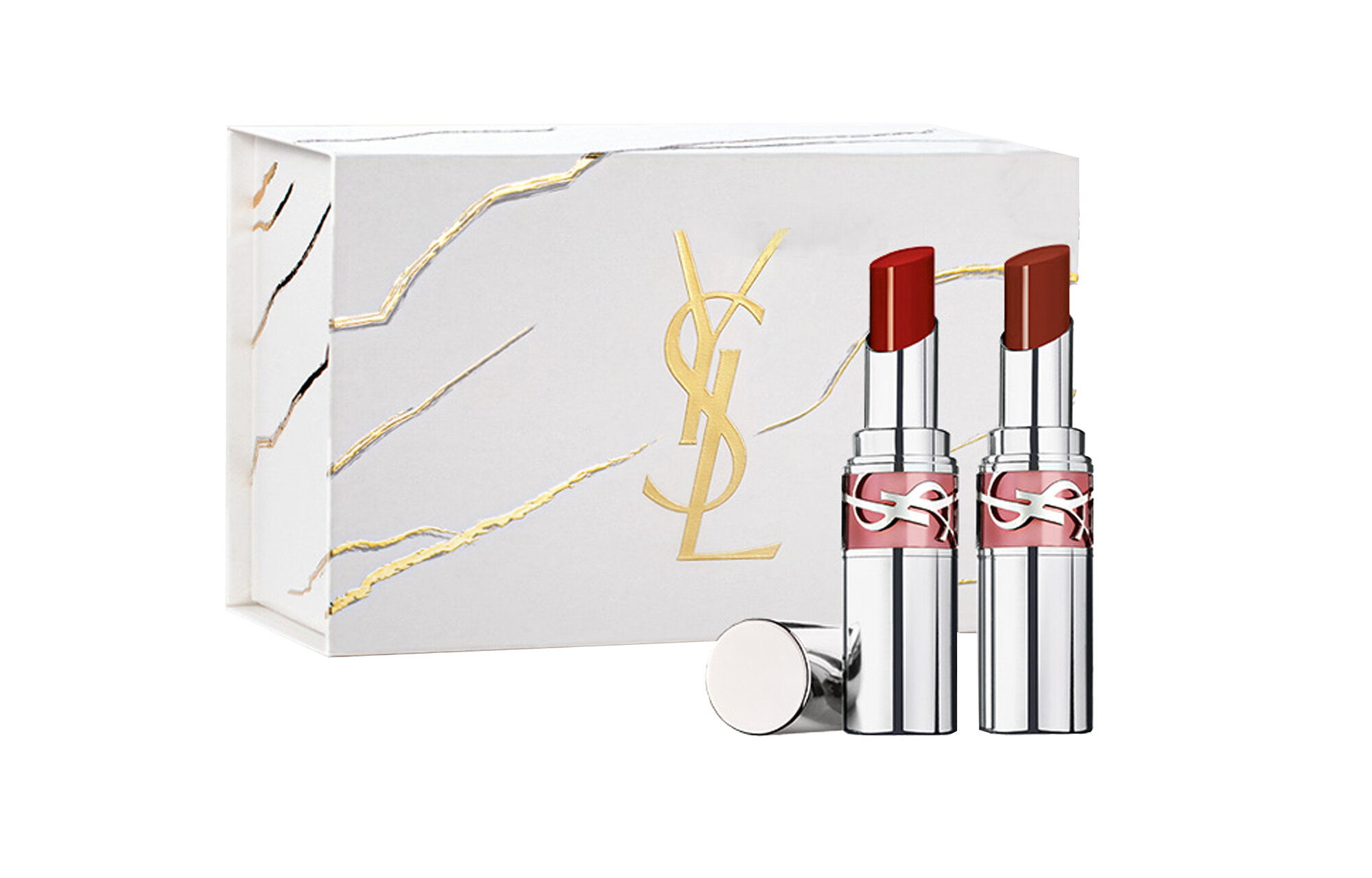 Помада женская SAINT LAURENT, набор из 2 шт. Серебряная помада Duo Box Marble Limited