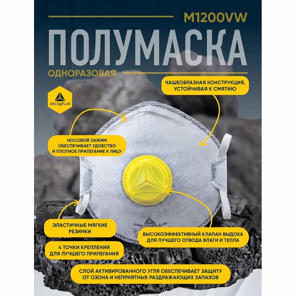 Респираторная маска с угольным слоем Delta Plus FFP2 10 шт. M1200VWC, резиновый, синий
