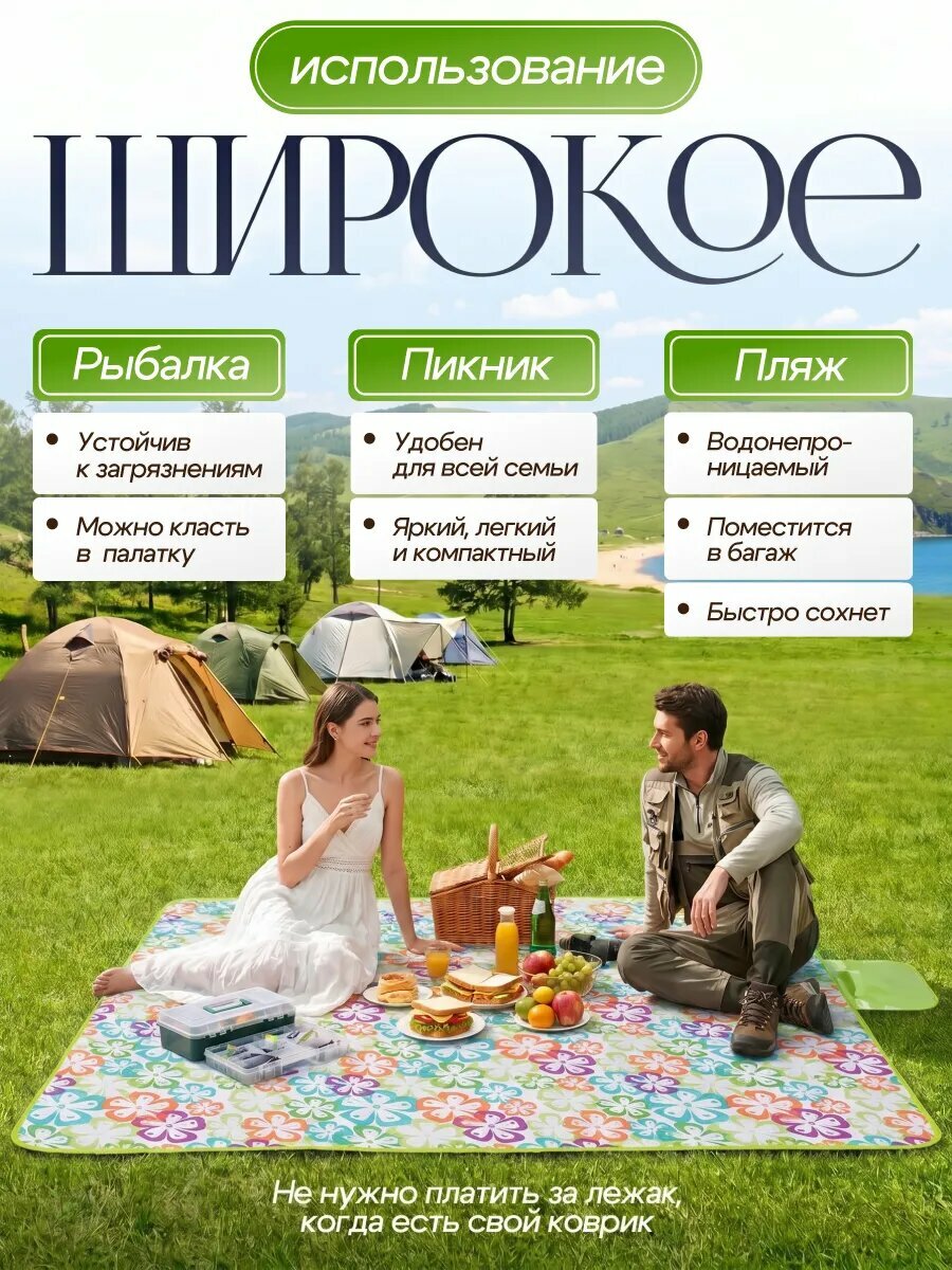 Пляжный коврик для гальки плотный на море для пикника,200 x 200 cm — фото 1