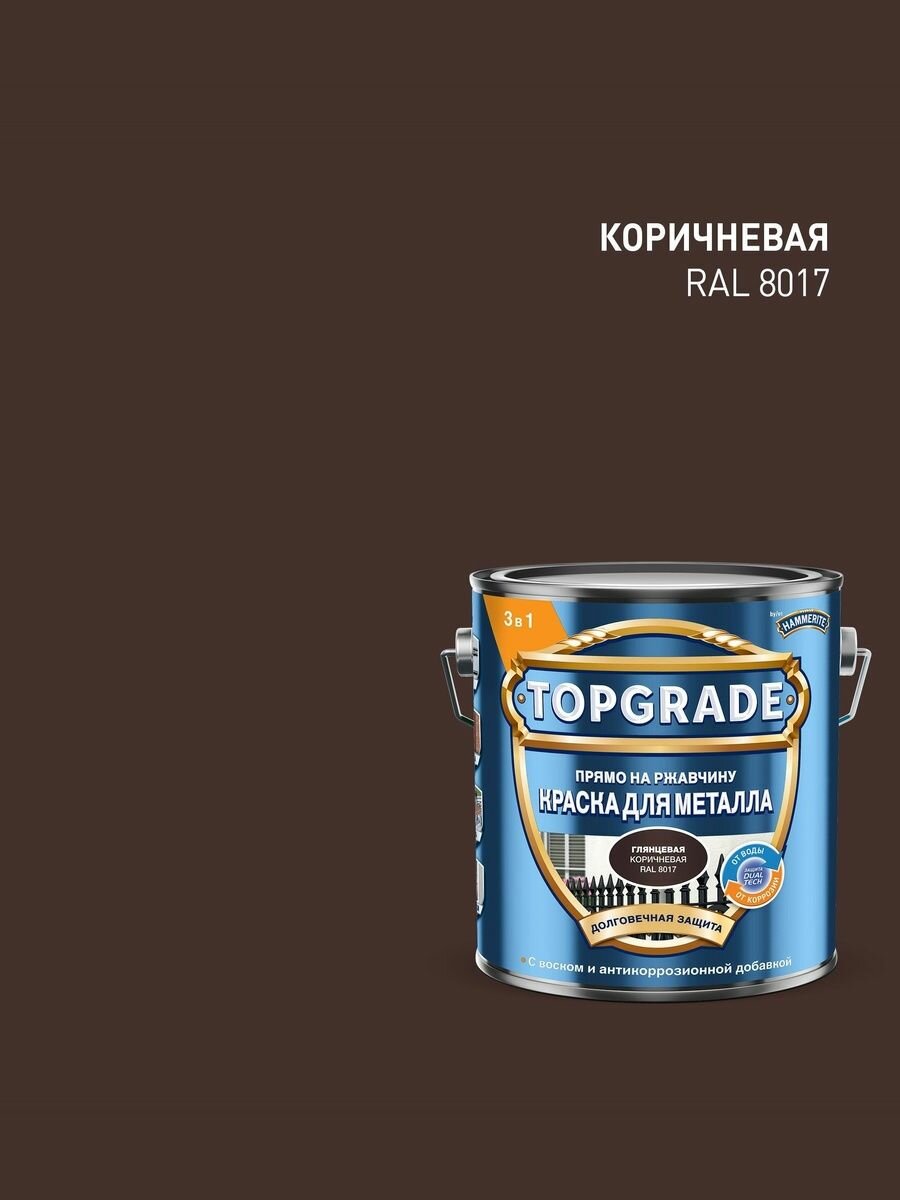 Краска для металла Topgrade by Hammerite гладкая глянцевая коричневая RAL 8017 2 л
