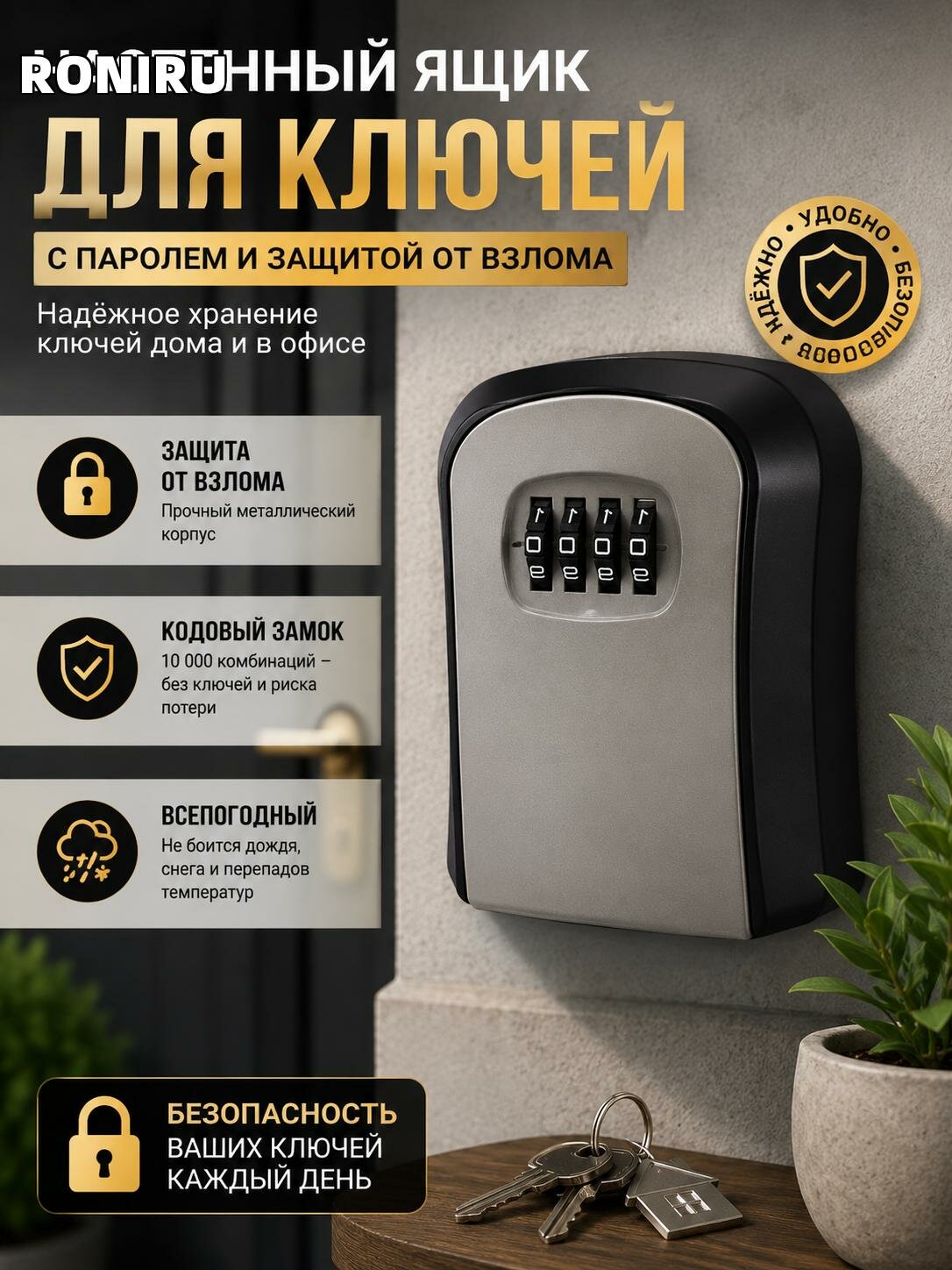 Настенный ящик для ключей с паролем и защитой от взлома — металлический ящик для хранения ключей дома и в офисе