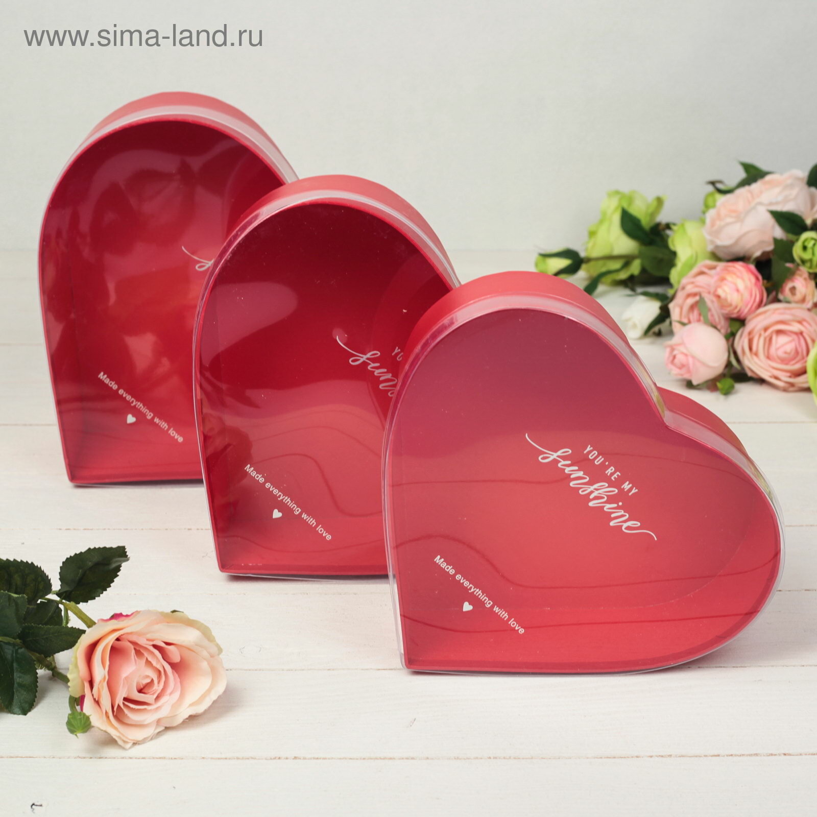 Набор подарочных коробок 3 в 1, красный, c PVC крышкой, 28x26x11 - 23x21x8 см