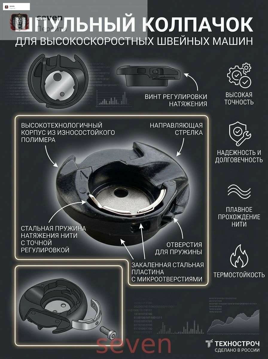 Шпуледержатель Janome, чёрный матовый, совместим с разными моделями