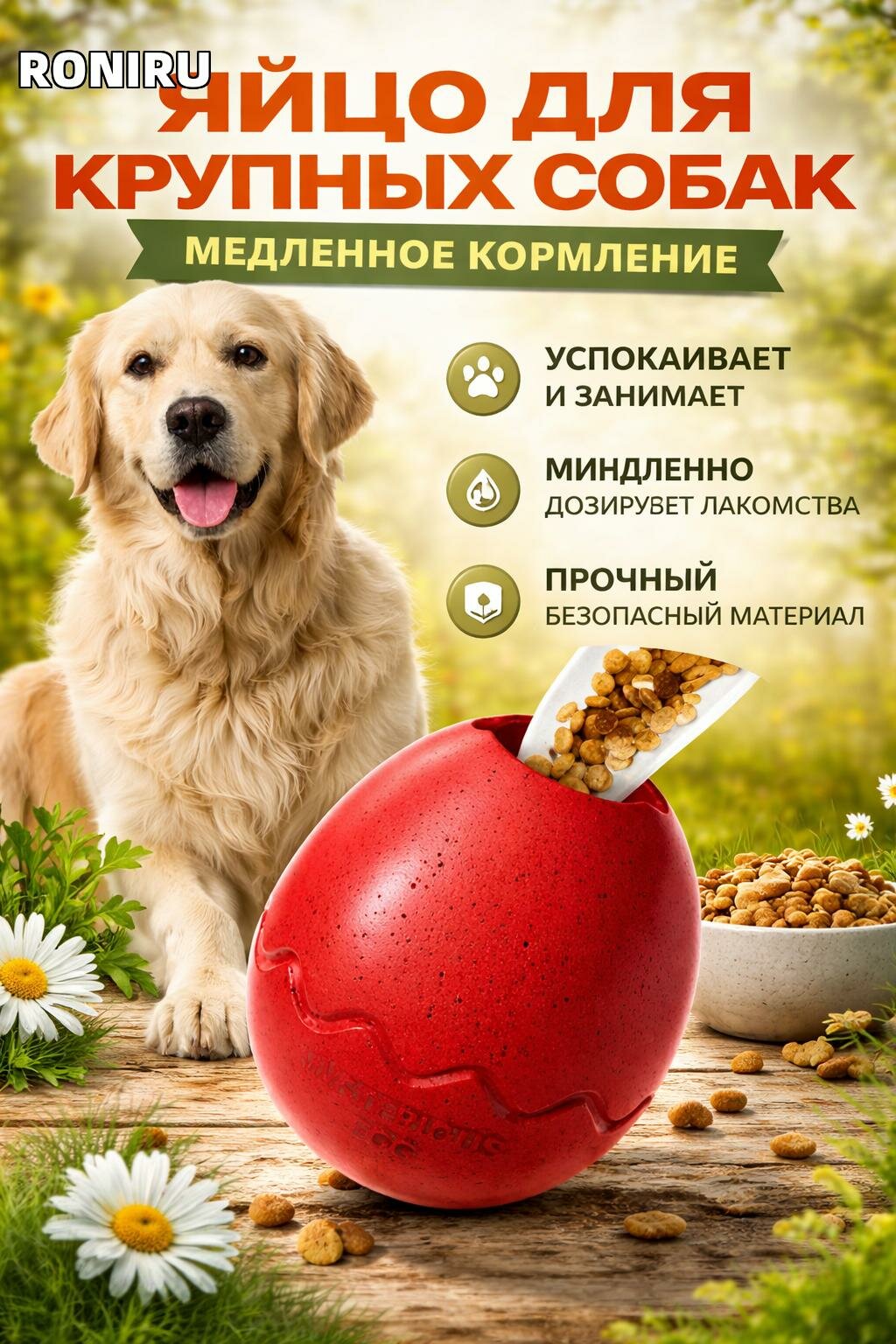 Интерактивная игрушка для крупных собак — яйцо динозавра с функцией медленного кормления для спокойного питания