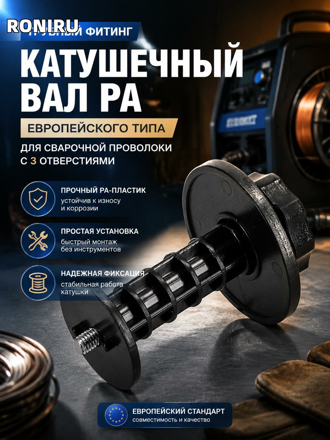 Фитинг трубный: катушечный вал PA европейского типа для сварочной проволоки с 3 отверстиями, простая установка