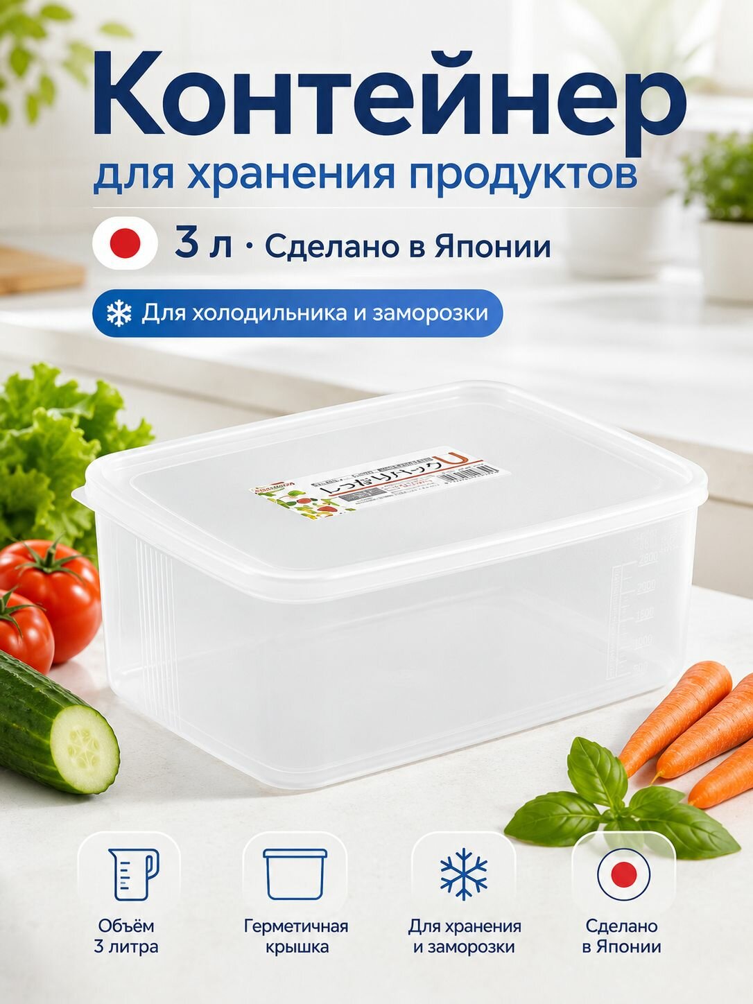 Контейнер пищевой, 3000 мл, 1 шт для продуктов 3 литра