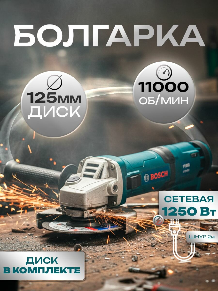 Bosch, Болгарка электрическая (УШМ), 1250 Вт электроинструмент угловая шлифмашина отрезной инструмент УШМ электрошлифмашина