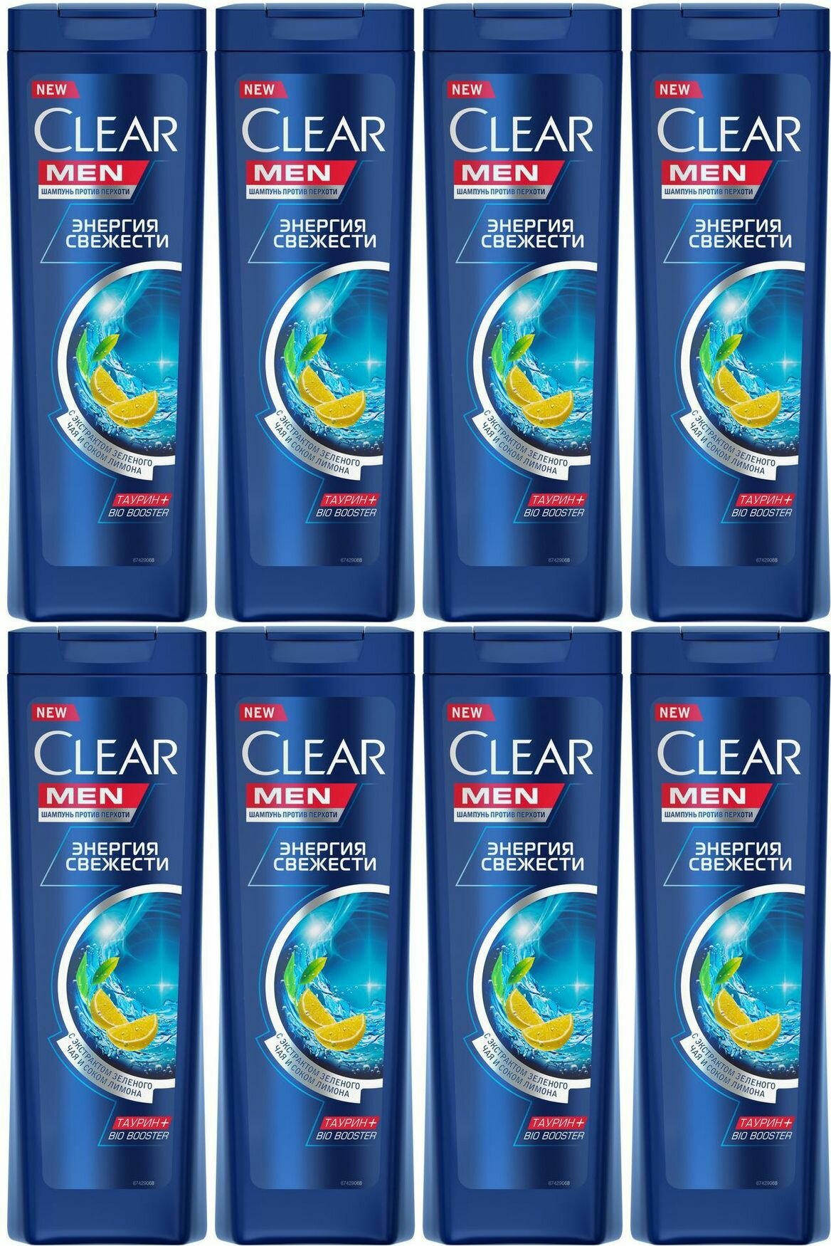 Шампунь Clear Против перхоти Энергия свежести с экстрактом зеленого чая и соком лимона для мужчин, комплект: 8 упаковок по 400 мл