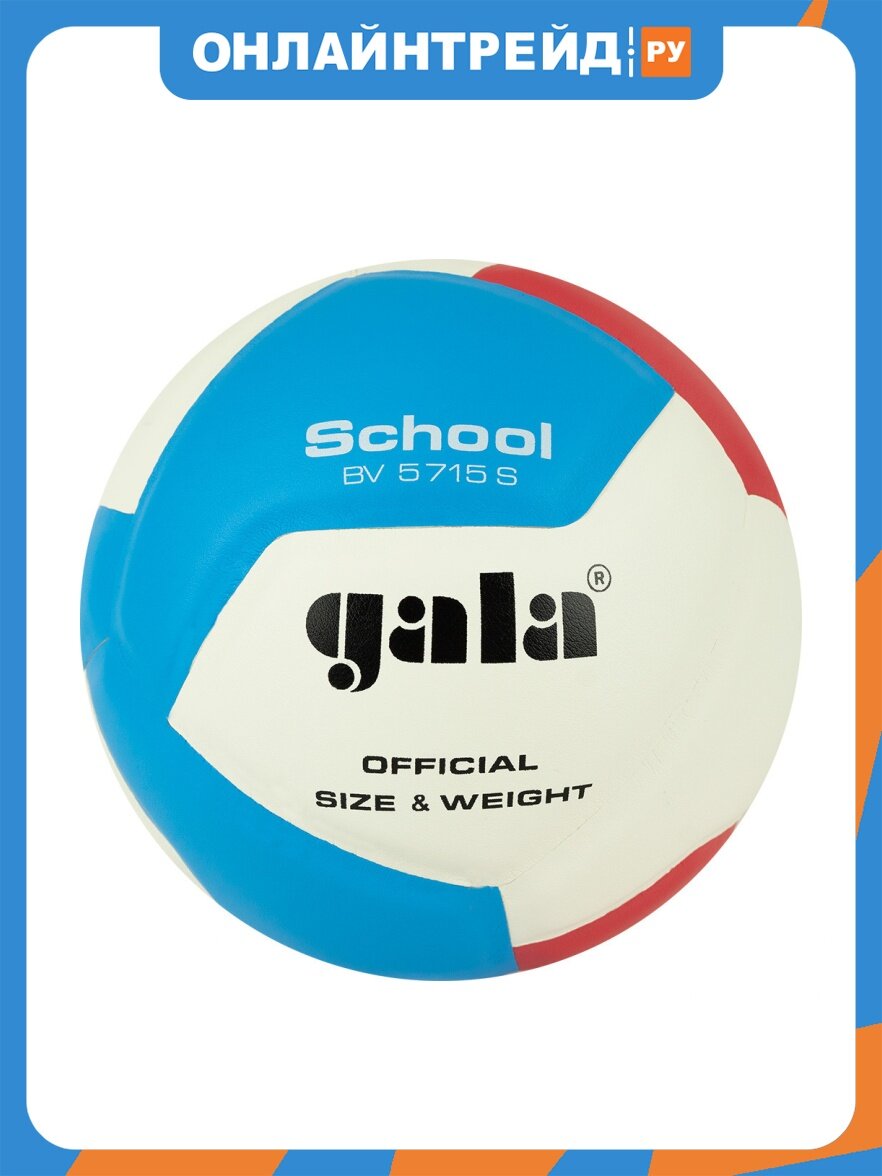 Мяч волейбольный Gala School 12, BV5715S, р. 5, син. кожа ПУ, под. сл. пена, клеен, бут. кам, бел-крас--гол