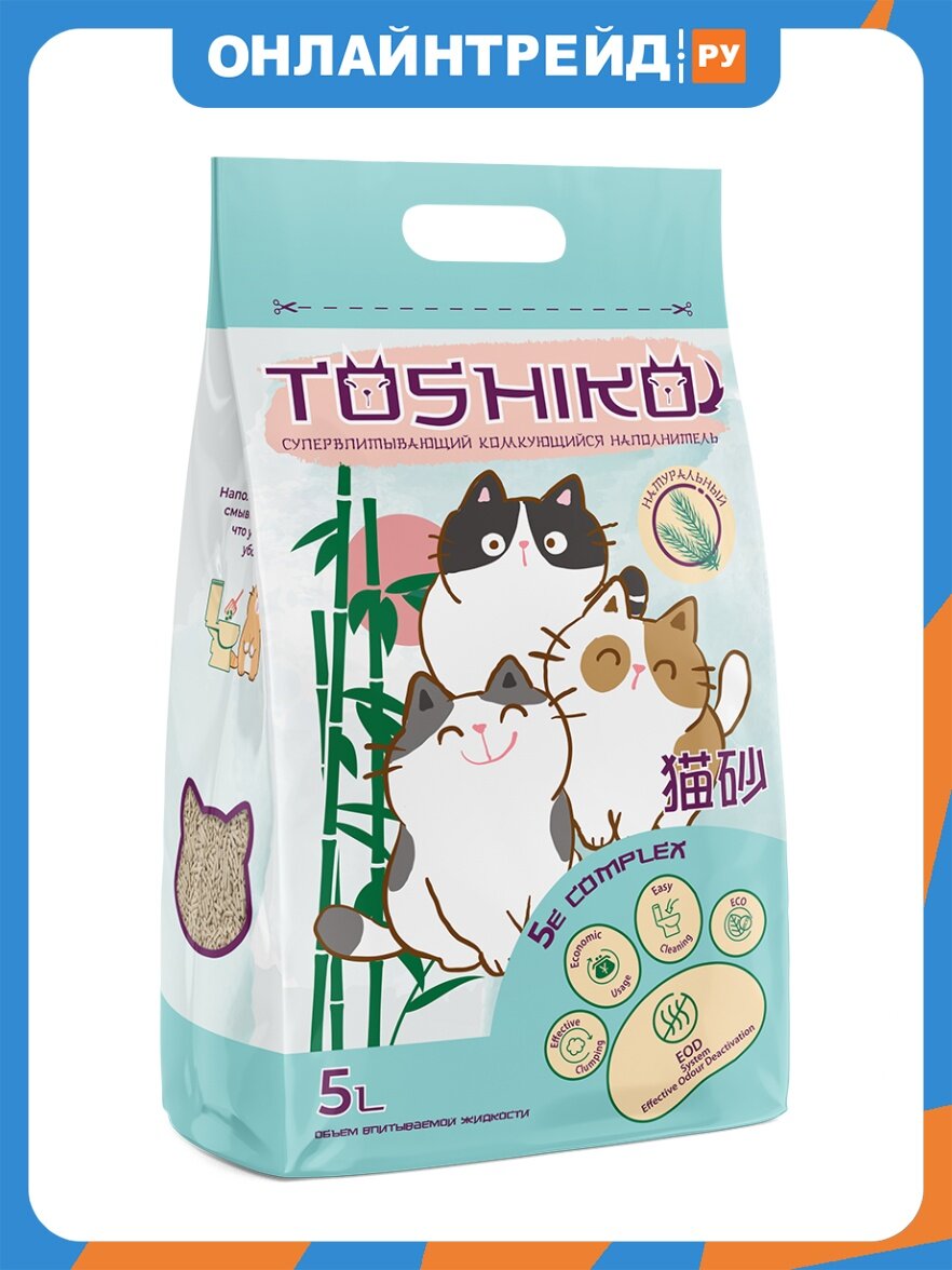 Наполнитель для кошачьих туалетов Toshiko Натуральный комкующийся древесный без запаха 1,9 кг 5 л