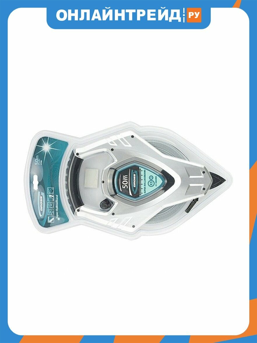 Рулетка геодезическая Gross 31480, 50 м х 13 мм, откр. корп, металлическая лента, Super-Нейлон, двусторонняя шкала