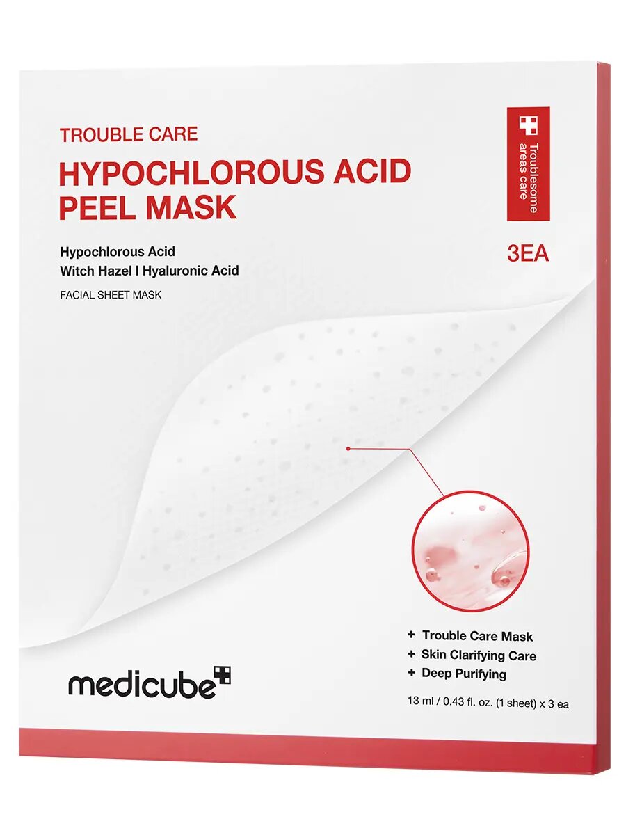 Medicube Отшелушивающая пилинг-маска для проблеиной кожи Hypochlorous Acid Peel Mask 13 мл х 3 шт