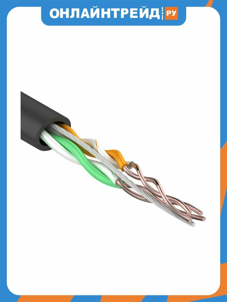 Кабель витая пара Rexant UTP 2PR, 24AWG, медь, CAT5e, наружный (outdoor), бухта 305 м