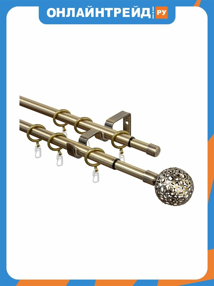 Карниз раздвижной LM Decor Ажур, 16/19 мм 1,6-3 м двухрядный антик (095161916302AB)