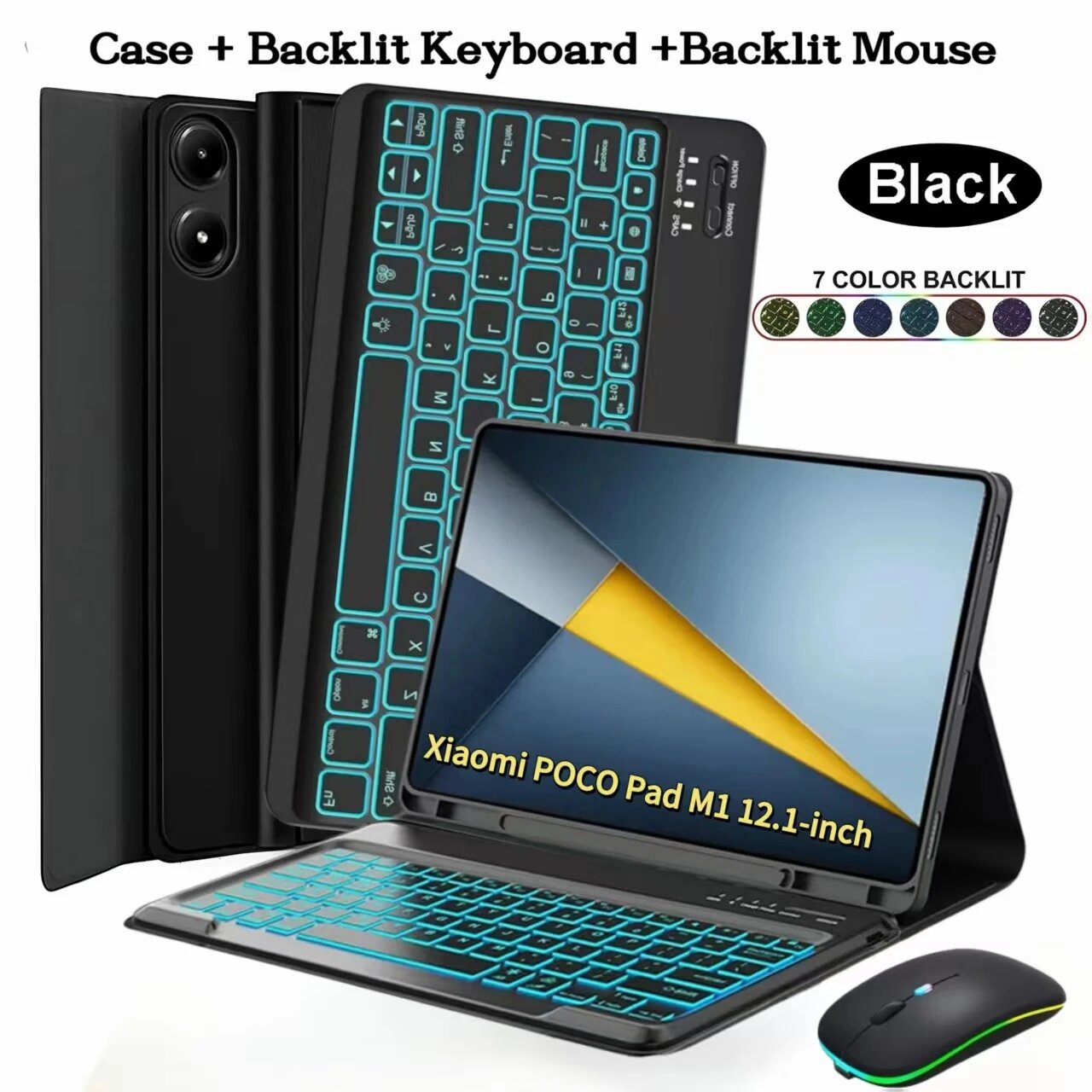 Чехол-подставка Smart Folio 2026 для планшета Xiaomi POCO Pad Black Backlit BMS 2, Russian keyboard
