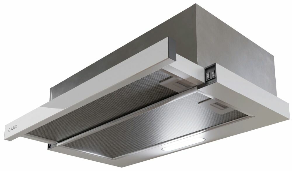 Вытяжка кухонная встраиваемая телескопическая LEX/ Лекс Honver G 2M 600 WHITE металл белый 2 режима 3 скорости 45Дб 1000м3/ч / вытяжная система вентиляции. Товар уцененный.