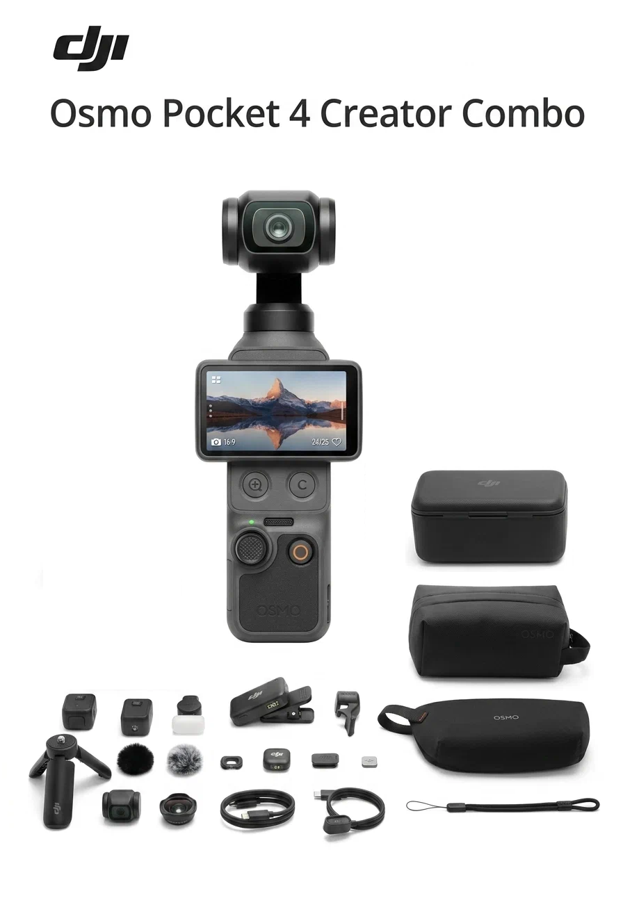 Экшн-камера DJI Osmo Pocket 4 Creator Combo Комбинация создателя, 4K, 240 fps, Встроенная память 107 ГБ
