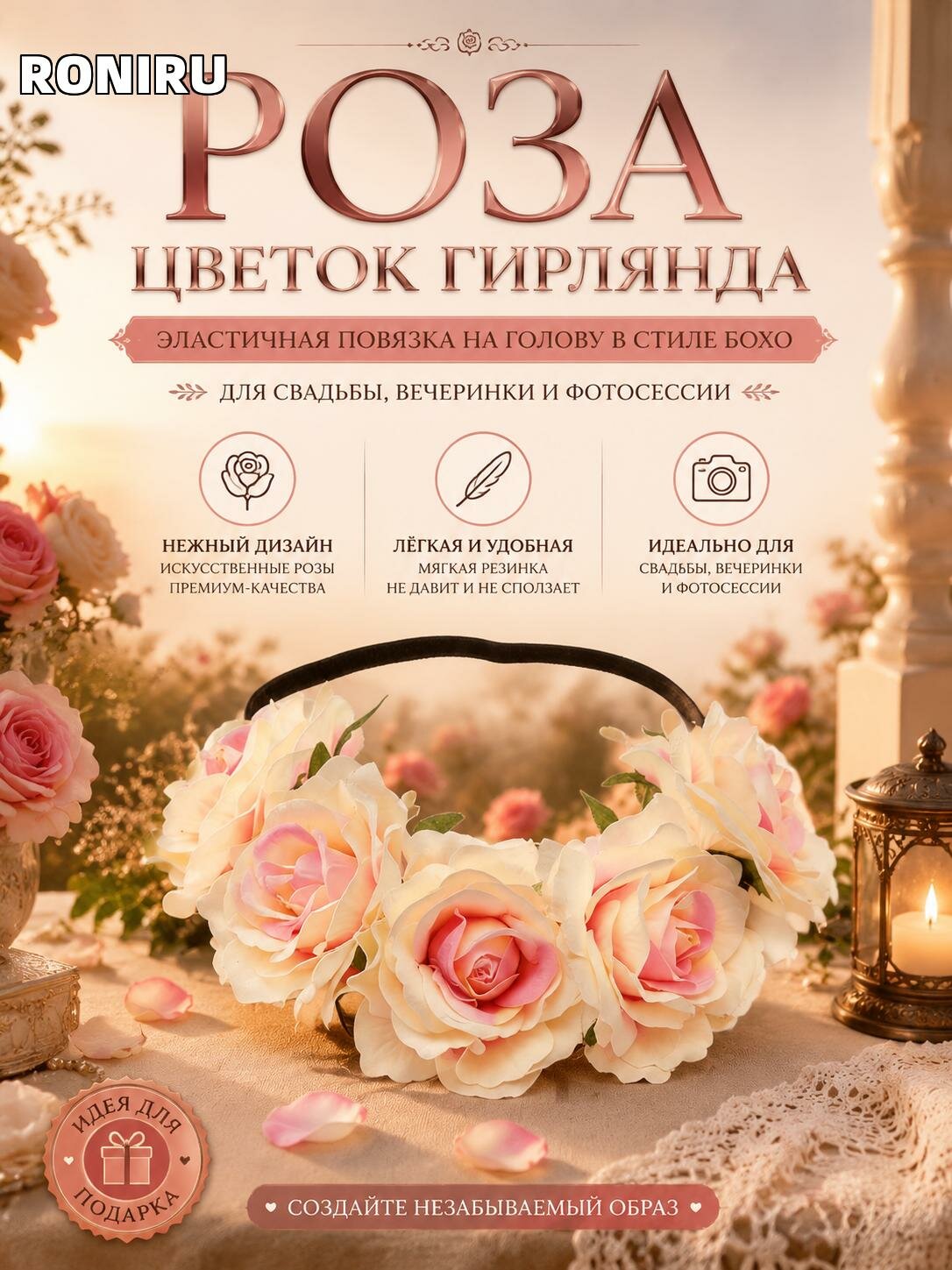 Роза цветок гирлянда, эластичная повязка на голову в стиле бохо для свадьбы, вечеринки и фотосессии