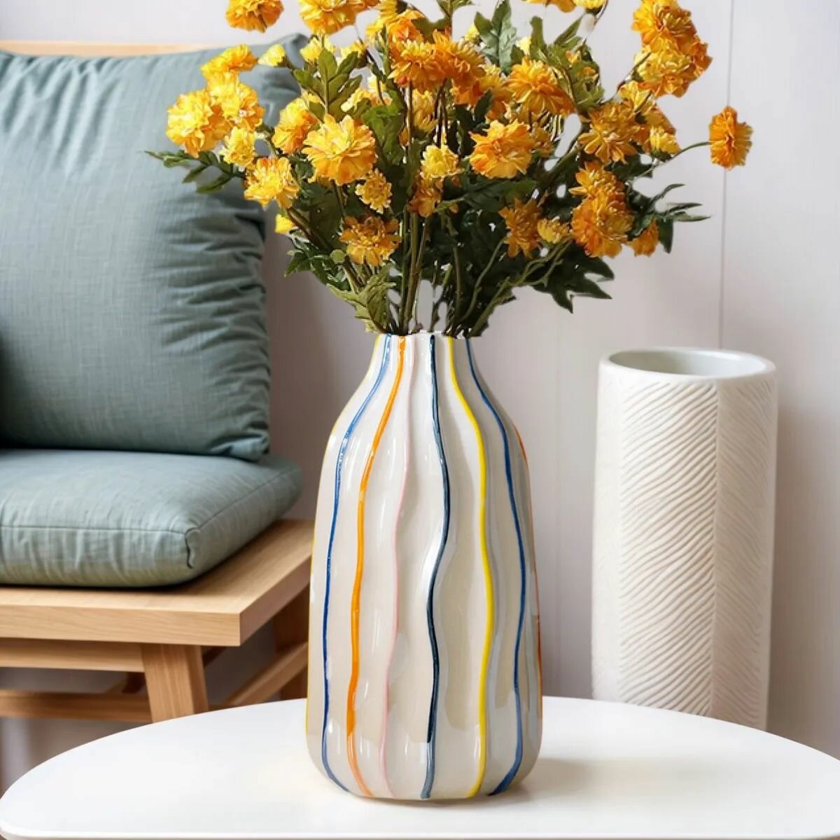 Ваза ZARA HOME с цветными волнистыми полосами, 17.2 см, керамика, 1 шт, для дома, для цветов