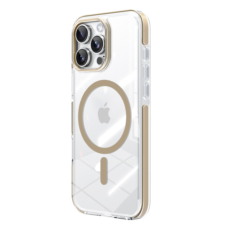 Для iPhone 16 Pro Max чехол Противоударный магнитный чехол MagSafe серо-бежевый металлик для iPhone (MagSafe)