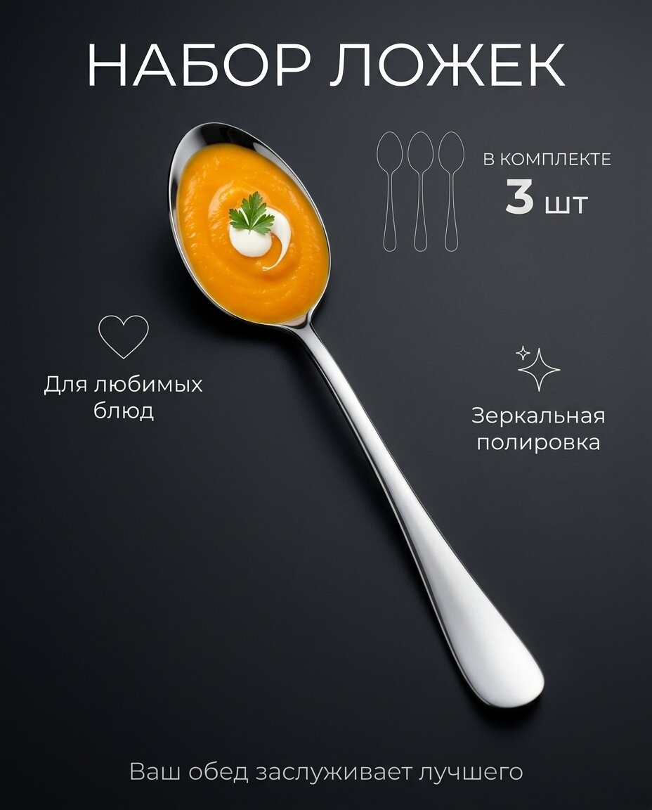 Набор столовых ложек из нержавеющей стали, 3 штуки в комплекте