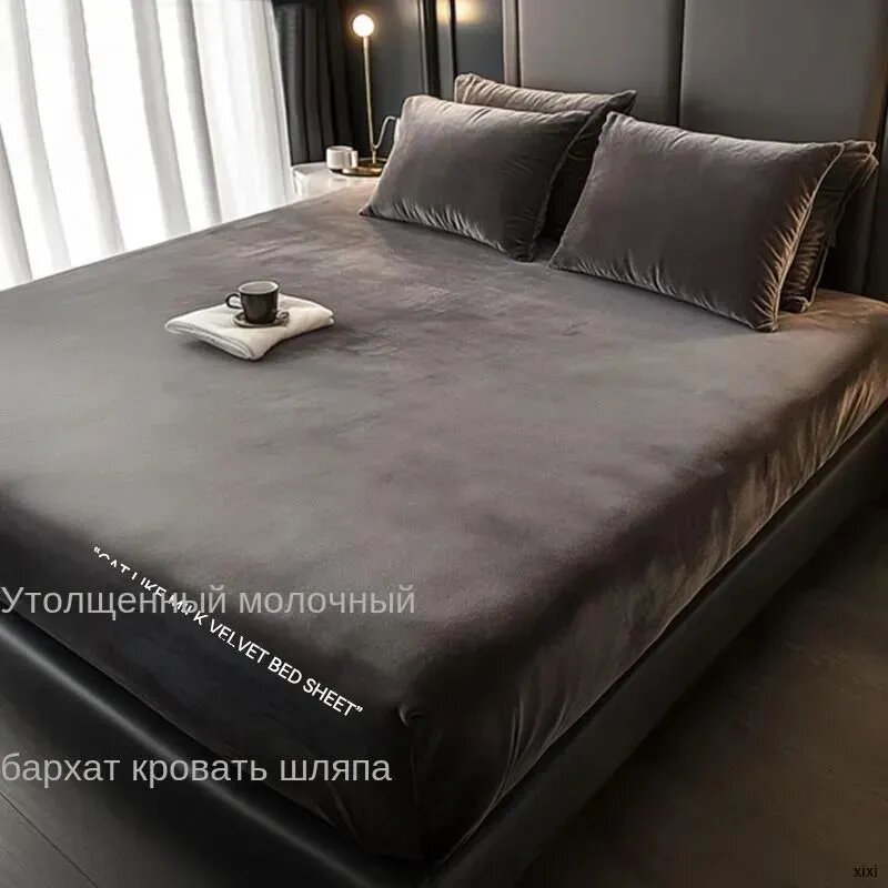 Покрывало 90x200 см велюр искусственный плюшевый, на резинке светло-серый