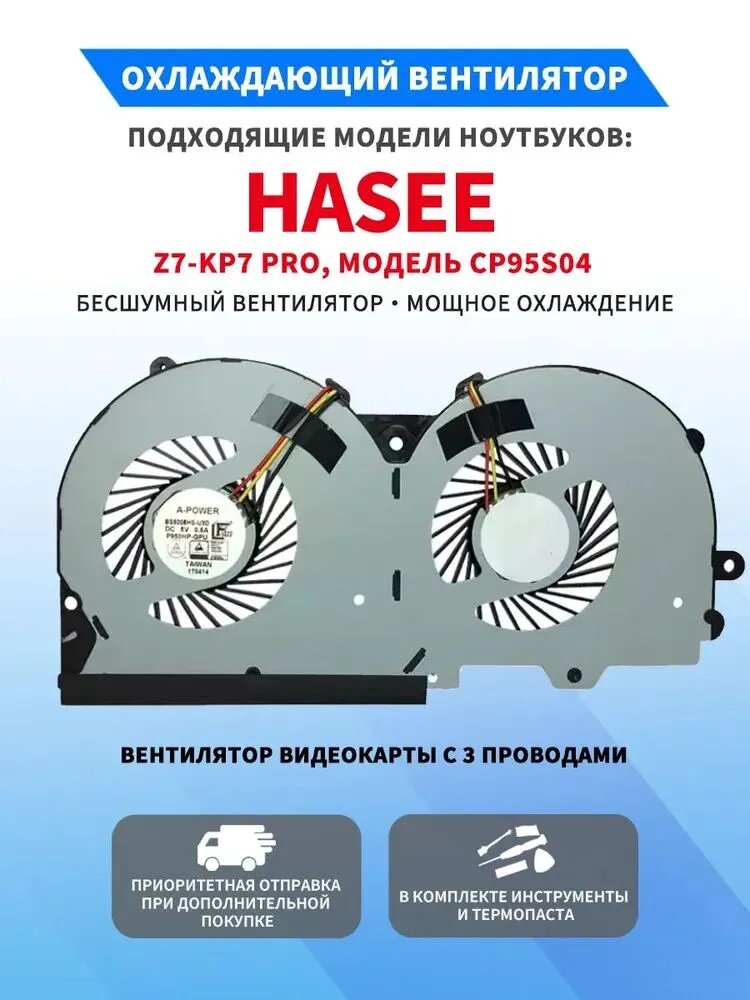 Вентилятор охлаждения для ноутбука Hasee Z7-KP7 Pro, модель CP95S04 ( процессора и видеокарты)