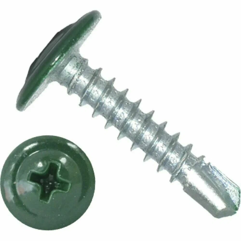 Саморез с ПШ, сверло цинк 4,2х16 RAL 6005, 100шт