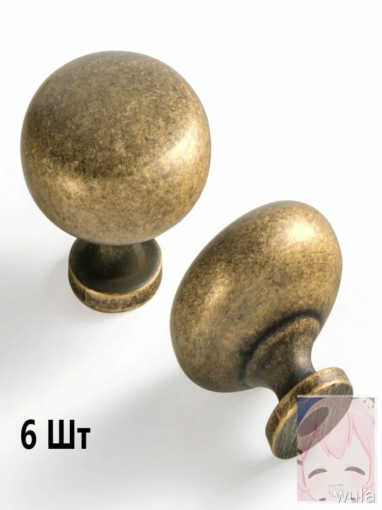 Ручка мебельнаяBespeco бронзовая, 2.9см, 6 шт, для шкафов и мебели, круглая, ретро стиль