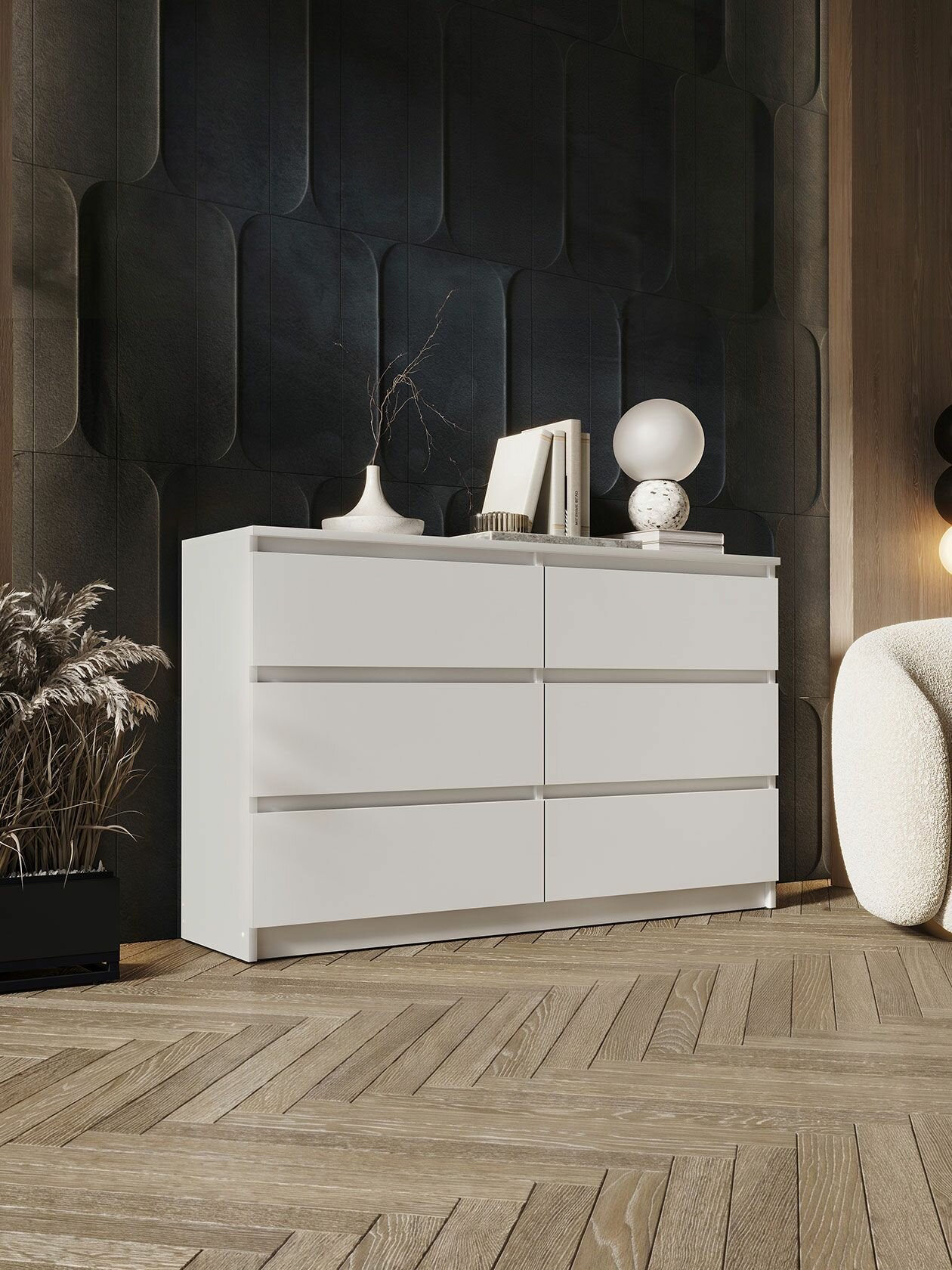 Комод для одежды и хранения вещей Вега с ящиками, 123.6x32.4x75.5 см, Белый