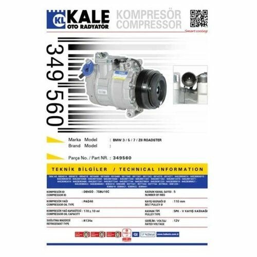 Компрессор кондиционера bmw m54 m52 m57 s54 e39 96>04 e38 95>01 e46 98>05 x3 e83 03>06 6452690 Kale 349560