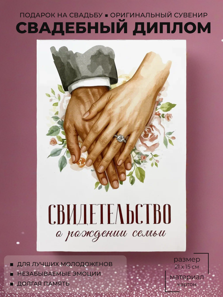 Диплом "Свидетельство о рождении семьи", для свадебного торжества