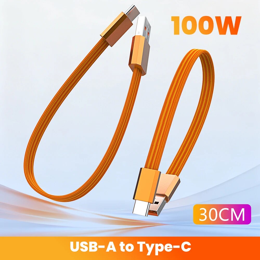 Кабель USB-C - Type-C Плоский, 30 См, Для Портативных Зарядных Устройств, Быстрая Зарядка 100W A-C