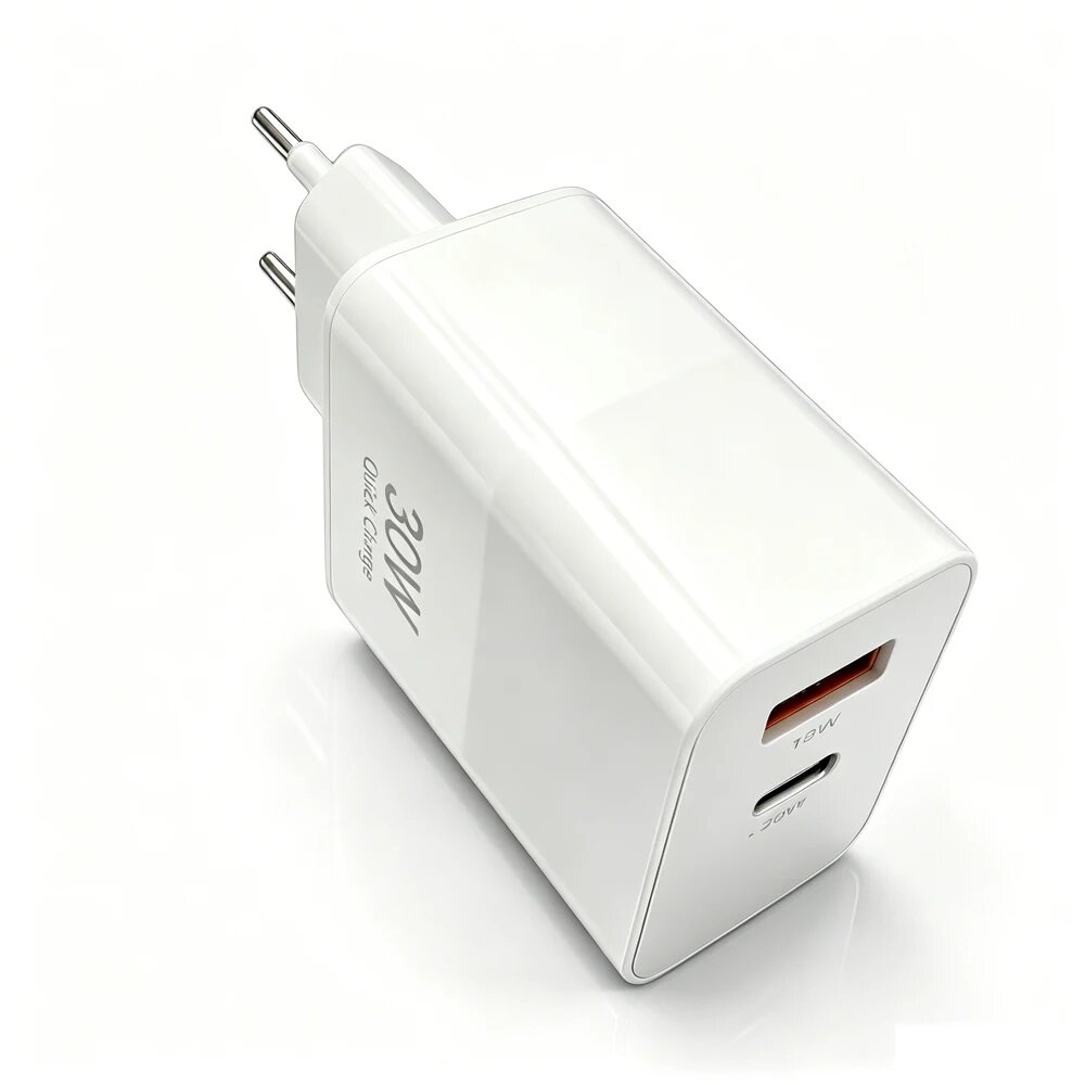 Компактное зарядное устройство 30W PD QC с двумя портами (EU/US) для быстрой зарядки iPhone EU Plug