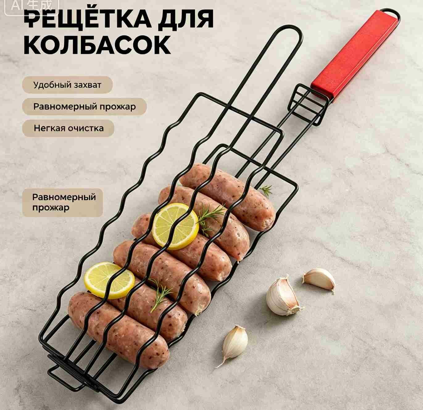 Решетка для колбас с равномерной прожаркой，Специальный сетчатый зажим для колбас, приготовленных на гриле