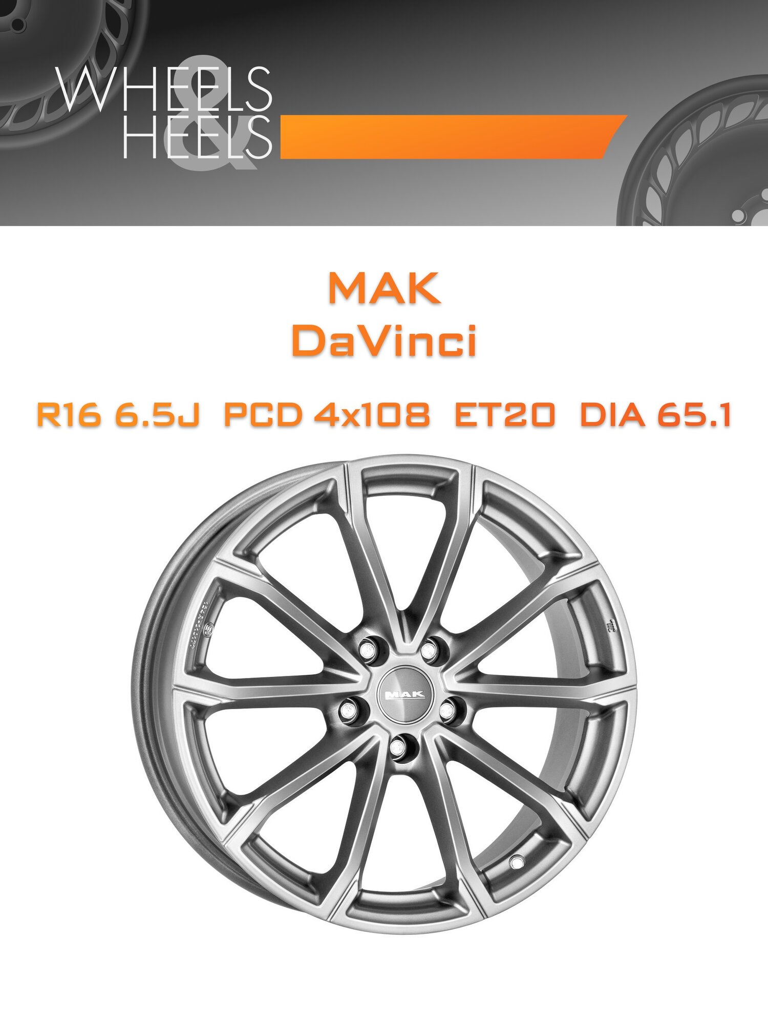 Диск автомобильный литой MAK DaVinci 16x6.5 4x108 et20 dia65.1 Светлый титан