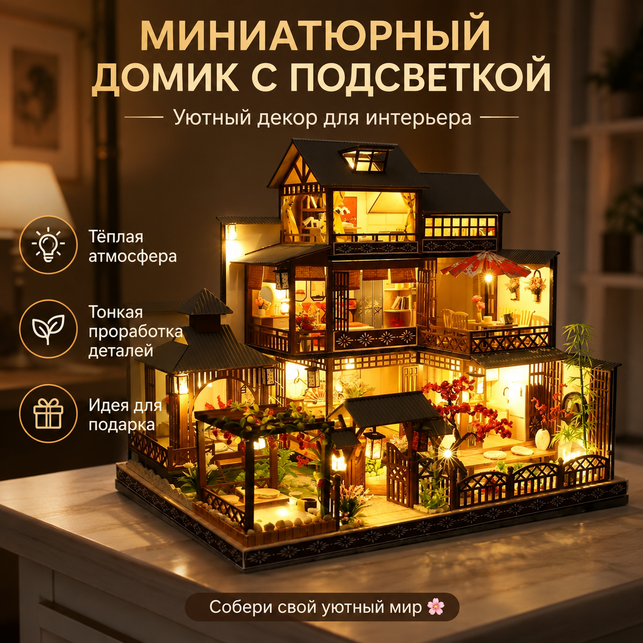 Румбокс интерьерный конструктор，Старинная архитектура в японском стиле, собранная вручную вилла своими руками