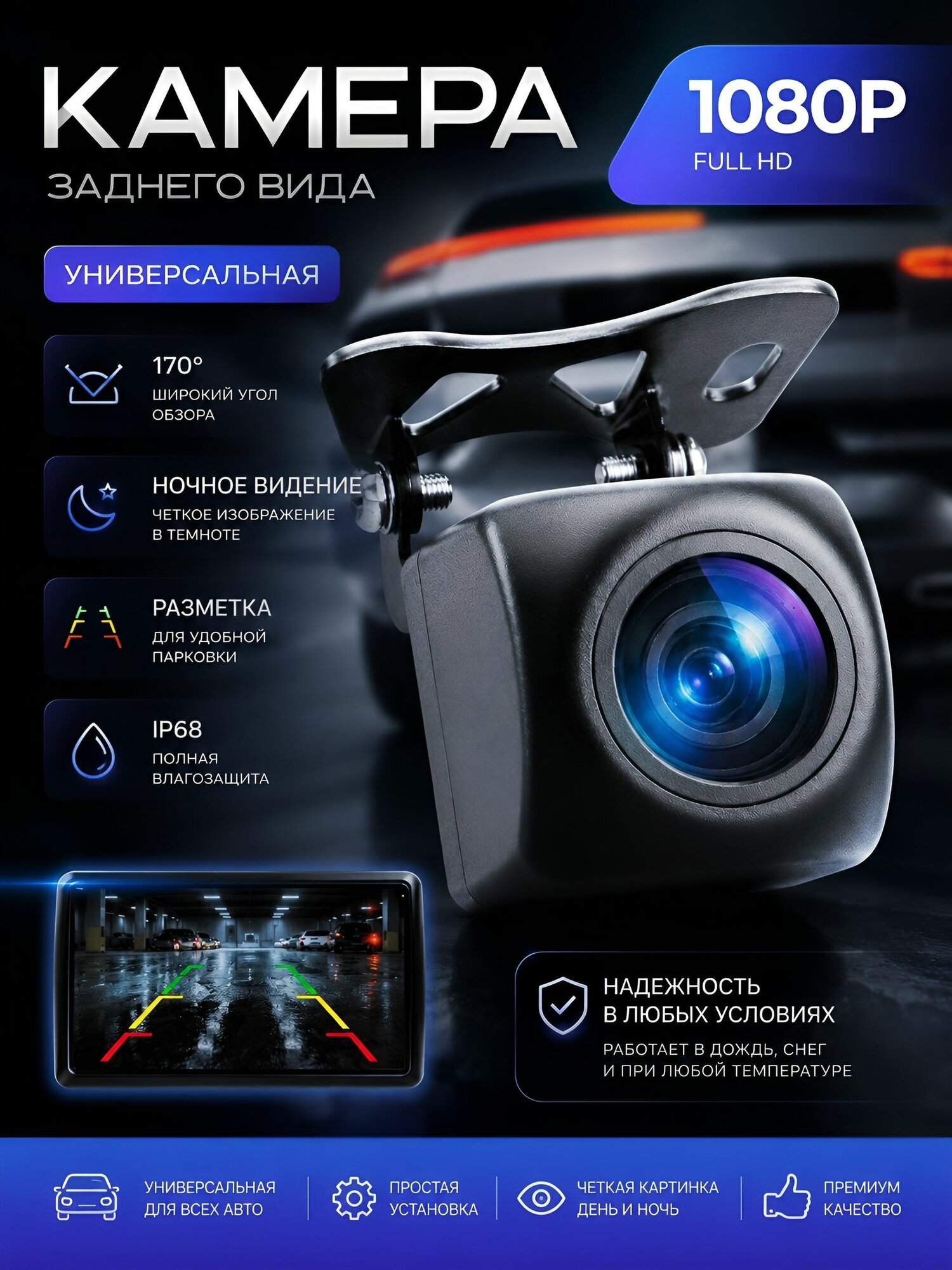 Камера заднего вида высокое разрешения AHD-1080р с ночным видением