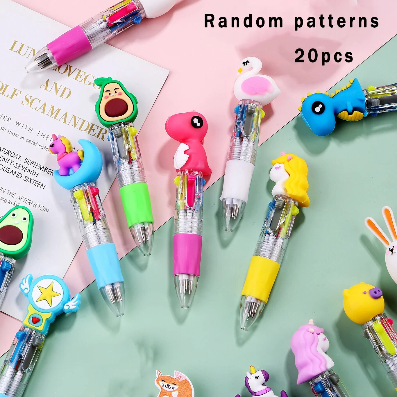 Мини-ручки 4 цвета, мультяшный дизайн Random 20pcs