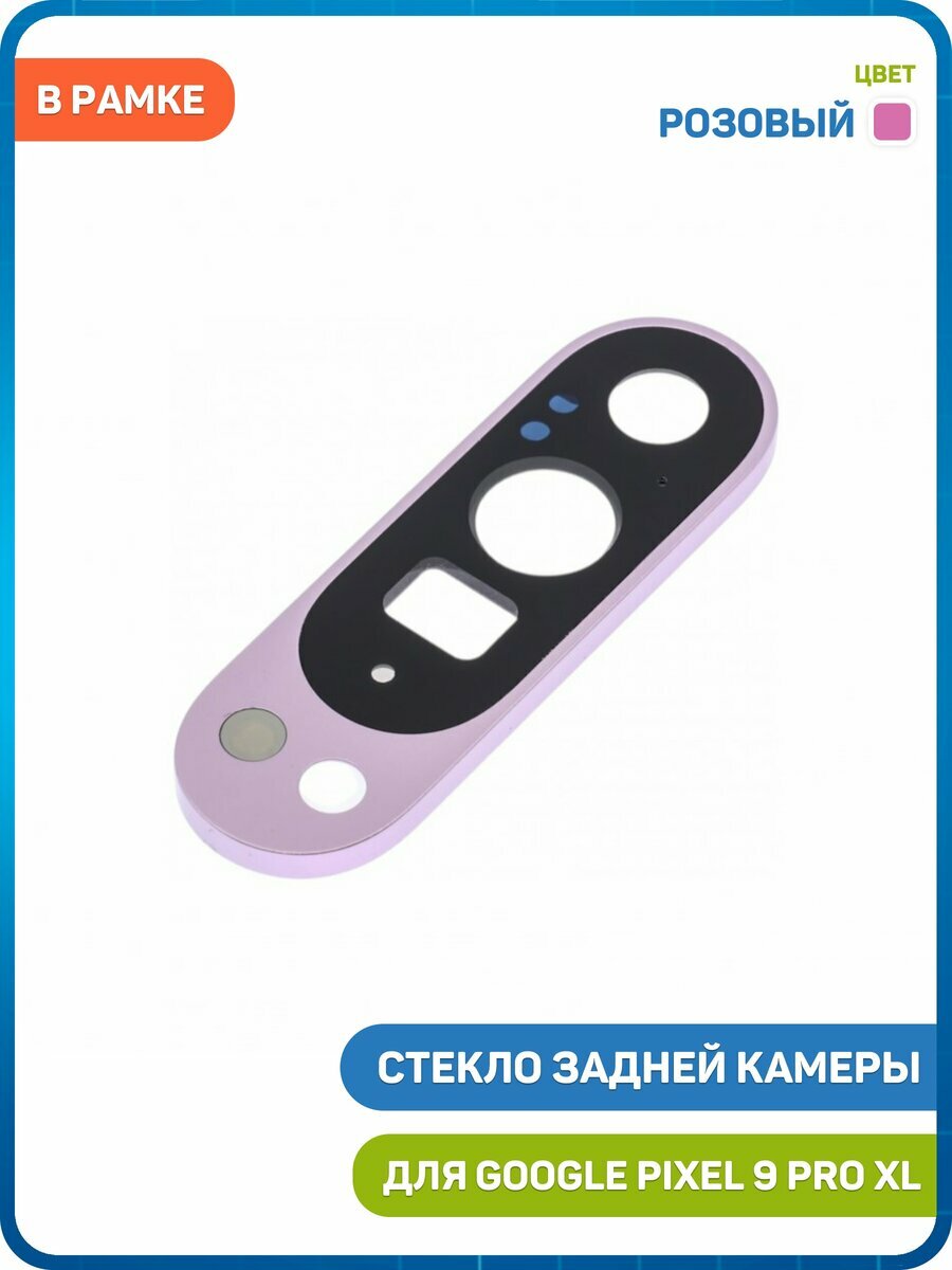 Стекло задней камеры для Google Pixel 9 Pro XL (в рамке) розовый