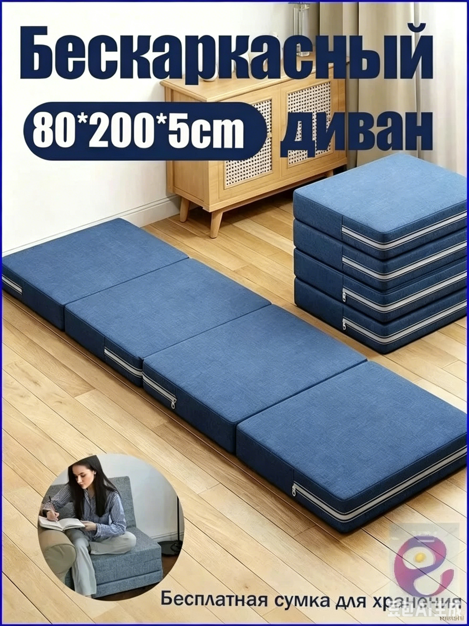 Матрас YuChun, складной, поролоновый, односпальный, серый/белый, защита от обрастания80*200*5cm