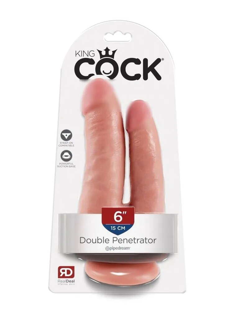 Фаллоимитатор двойной King Cock Double Penetrator, телесный, на присоске, Pipedream секс-игрушка для женщин и пар