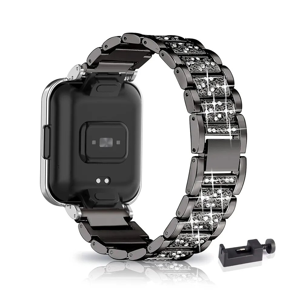 Металлический стразами Ремешок для Xiaomi Redmi Watch 2 Lite (NO For Mi Watch Lite), с складной застежкой из нержавеющей Браслет