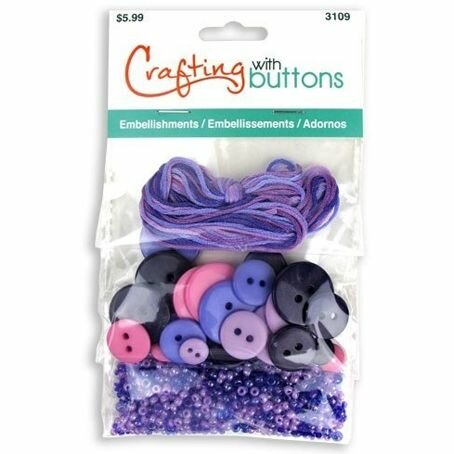 Набор материалов для рукоделия BLUMENTHAL LANSING "Embellishments", Purple, микс цветов, 30 пуговиц, бисер 28 г, мулине 3,5 м