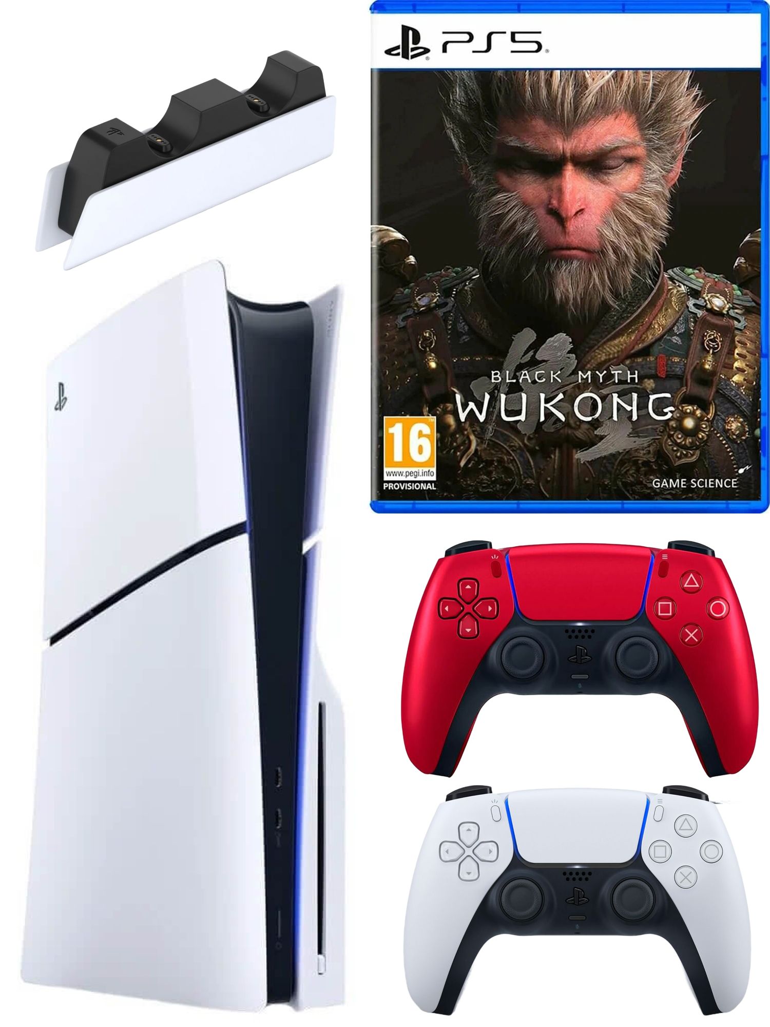 Игровая приставка Sony PS 5 Slim, 1ТБ(с дисководом)+2 геймпад(volcanic red)+Зарядная станция+Black Myth: Wukong