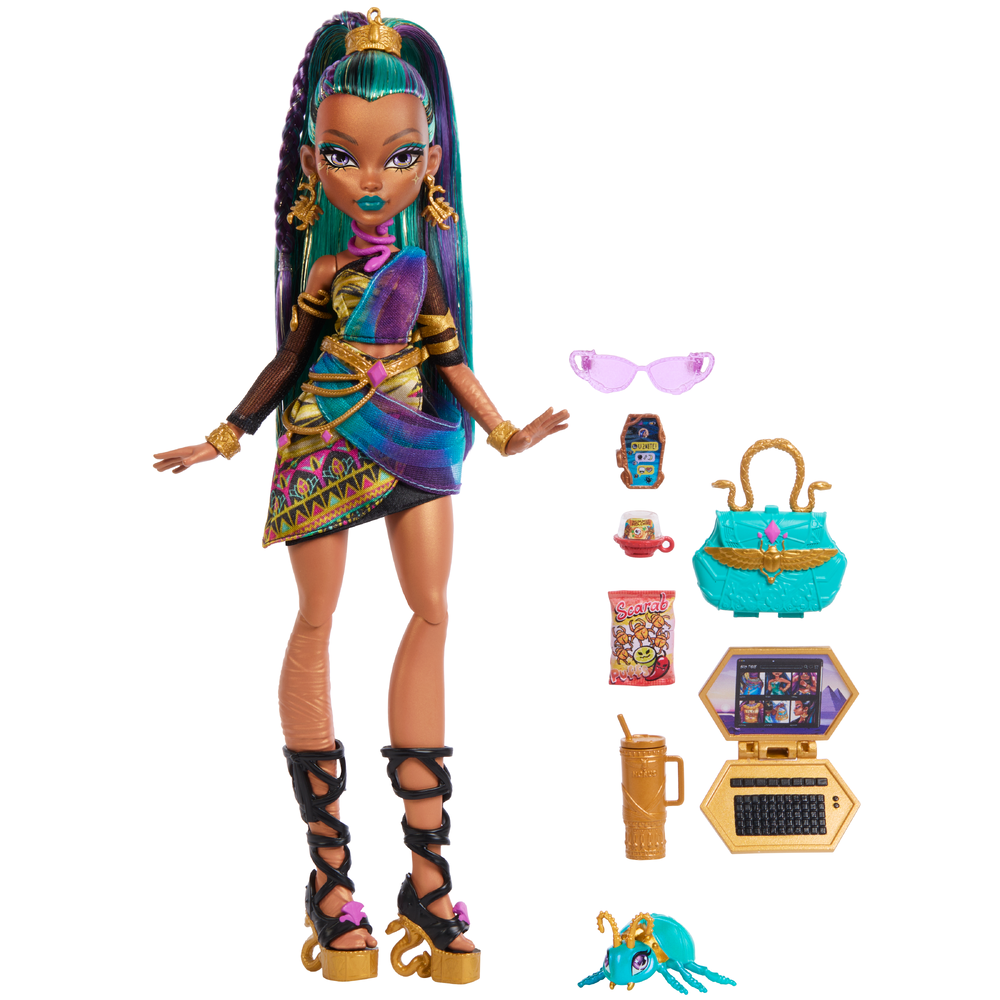 Кукла Monster High Нефера де Нил с ручным скарабеем и аксессуарами JDR48