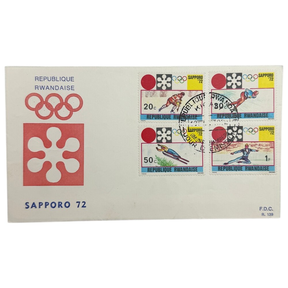Конверт первого дня (КПД) "XI зимние Олимпийские игры, Саппоро 1972" 1972 г. Руанда (Вид 1)