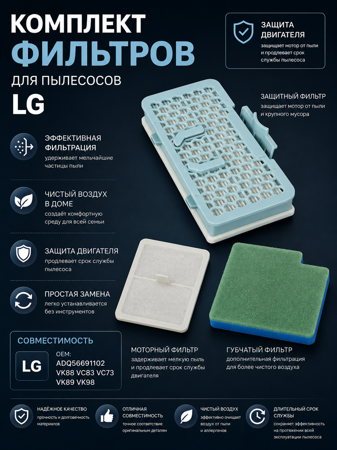 Набор фильтров для пылесоса Lg ADQ56691102 BRUNER (MPVC-LG03)